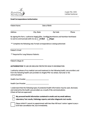 Fillable Online Email Correspondence Authorization Fax Email Print ...