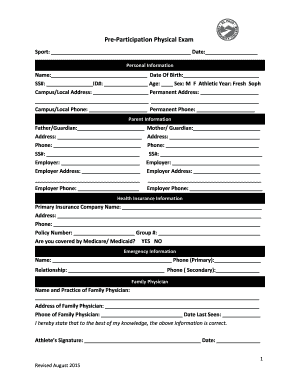 Fillable Online epcc Pre Participation Physical Exam - El Paso ...