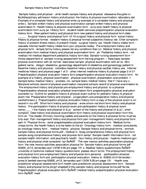 Fillable Online wnmcw Sample History And Physical Forms. Sample History ...