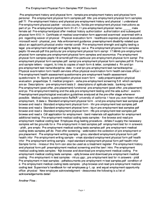 Fillable Online Pre Employment Physical Form Samples PDF ...