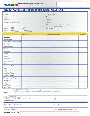 Fillable Online dvusd 2016-2017 AIA Annual Preparticipation Physical ...