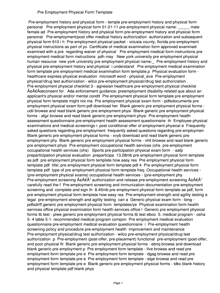 Fillable Online lcppu Pre Employment Physical Form Template. Pre ...