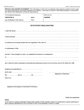Fillable Online sa gov Statutory declaration form. FORM BSD Fax Email ...