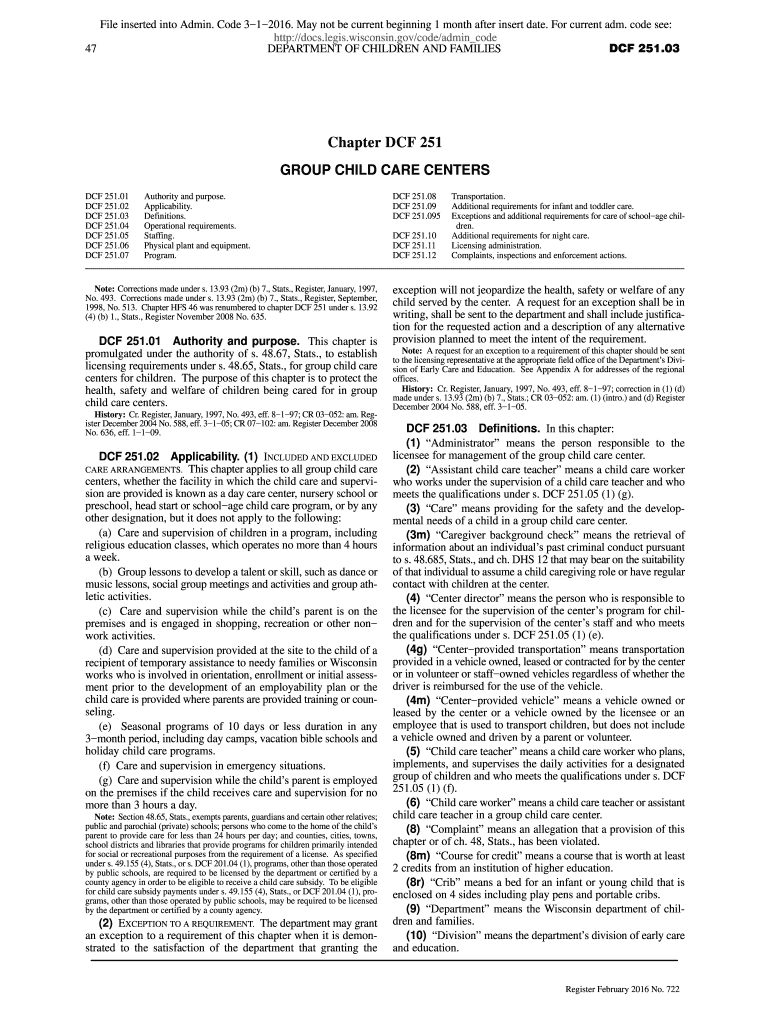 Fillable Online docs legis wisconsin DCF 251 - Menu - docs legis ...