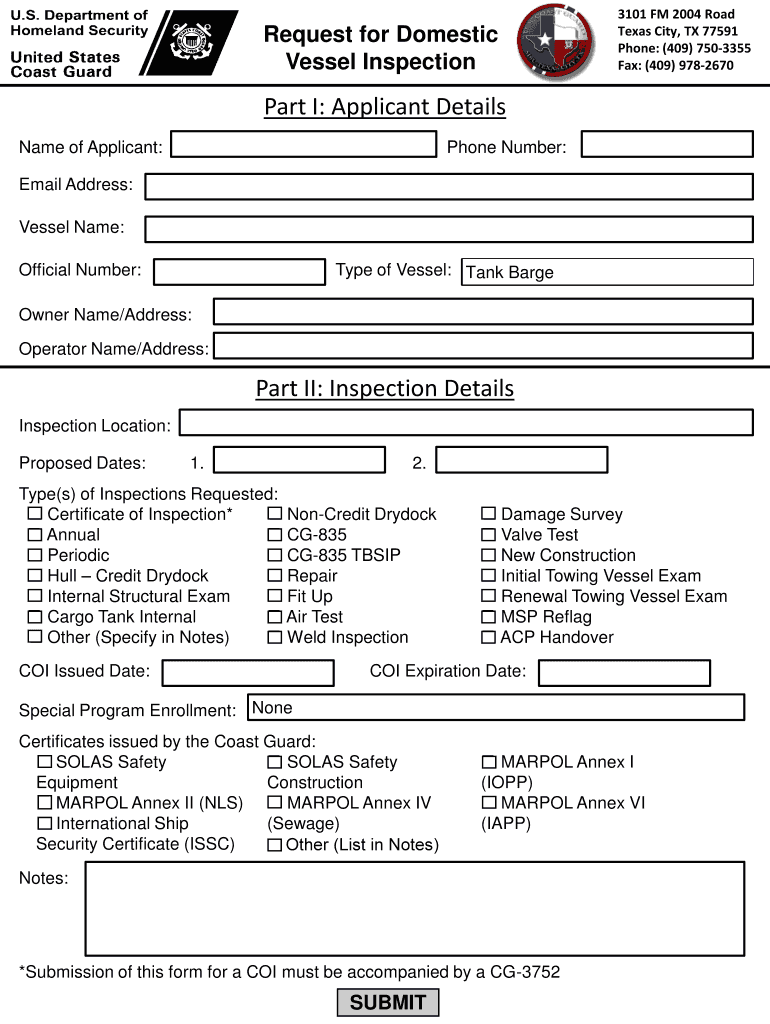 Fillable Online uscg Vessel Inspection Fax Email Print - pdfFiller