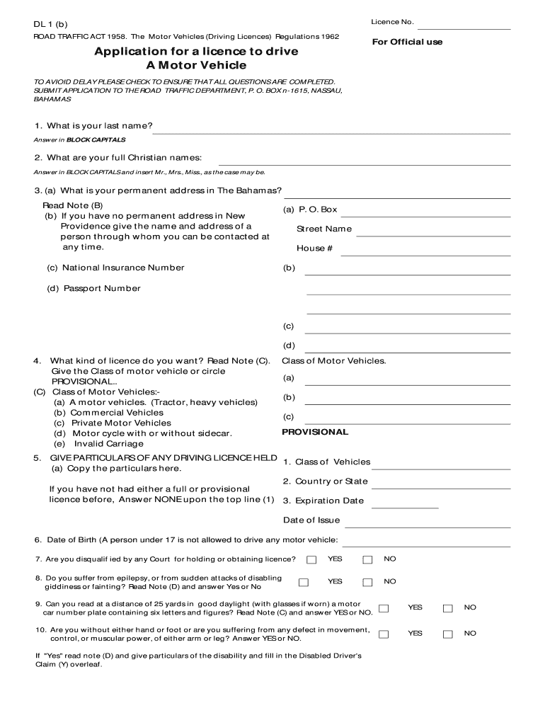 Fillable Online forms bahamas gov DL 1 (b) Fax Email Print - pdfFiller