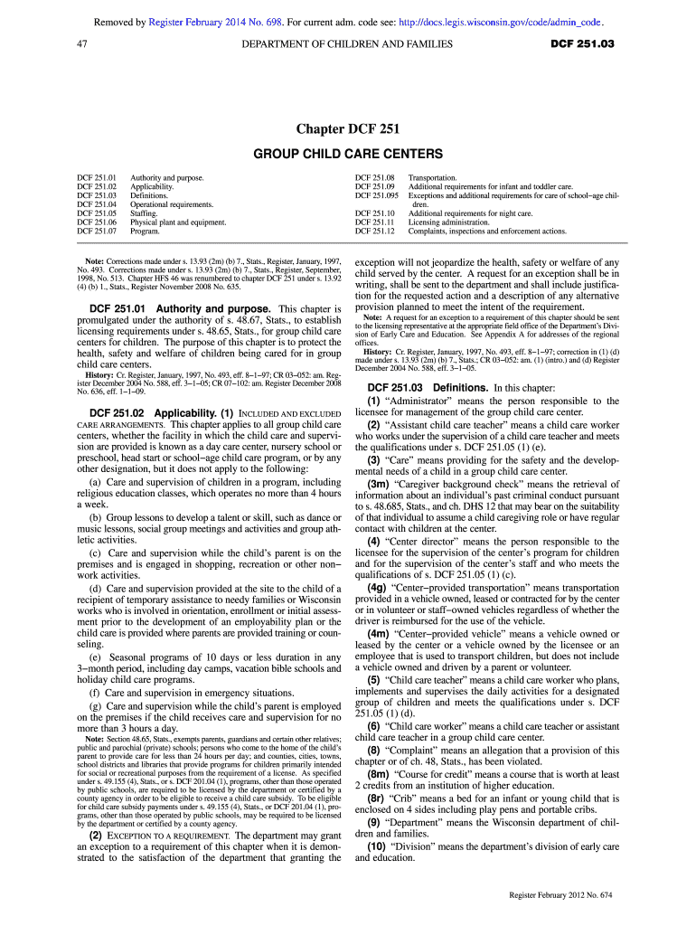 Fillable Online docs legis wisconsin DCF 251 - Menu - docs legis ...
