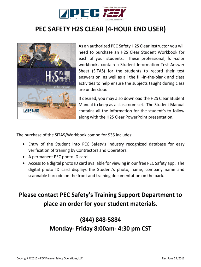 Fillable Online teex TEEX PEC H2S Clear Trainer Material Order Form ...