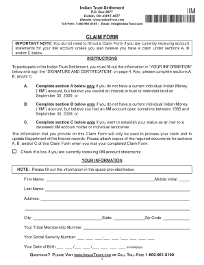 Fillable Online Indian Trust Settlement P.O. Box 9577 Dublin, OH 43017 ...