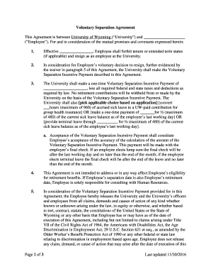 Fillable Online uwyo Voluntary Separation Agreement Fax Email Print ...
