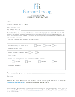 Fillable Online Subcontractor/Supplier Reference Fax Email Print ...