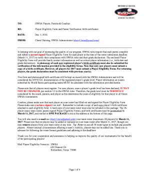 Fillable Online 2017 HWSA Player Eligibility Form.doc Fax Email Print ...