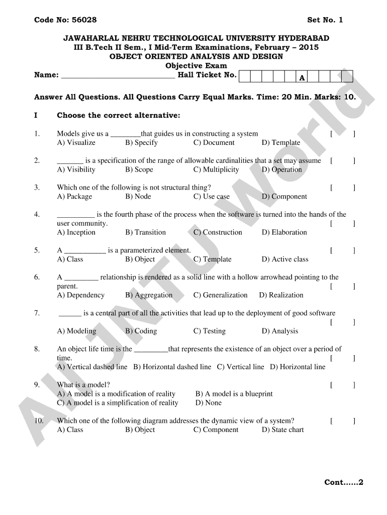 Fillable Online Object Oriented Analysis And Design Jntu World Fax Email Print Pdffiller