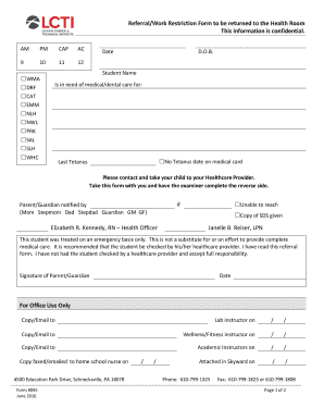 Fillable Online lcti Referral/Work Restriction Form to be returned to ...