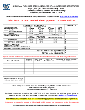Fillable Online scctm CHECK and PURCHASE ORDER MEMBERSHIP & CONFERENCE REGISTRATION Fax Email ...