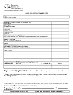 Fillable Online Unreimbursed Job Expenses Fax Email Print - pdfFiller
