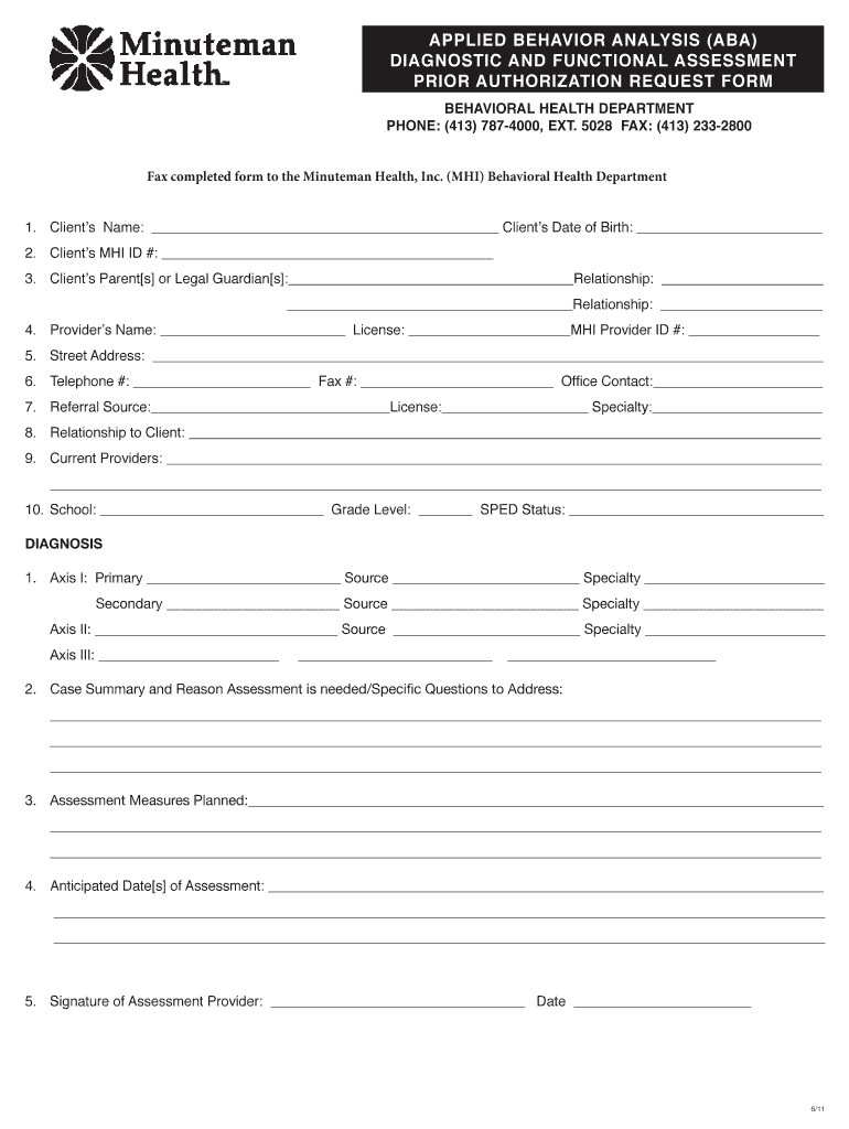 Fillable Online minutemanhealth APPLIED BEHAVIOR ANALYSIS (ABA ...