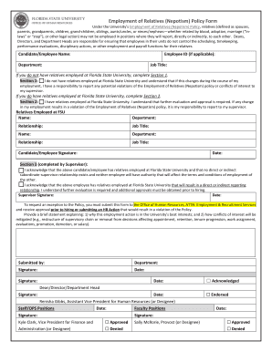 Fillable Online hr fsu Employment of Relatives (Nepotism) Policy Form ...