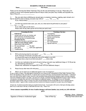 Fillable Online BOARDING CHECK-IN AND RELEASE Fax Email Print - pdfFiller