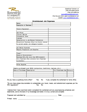 Fillable Online Unreimbursed Job Expenses Fax Email Print - pdfFiller