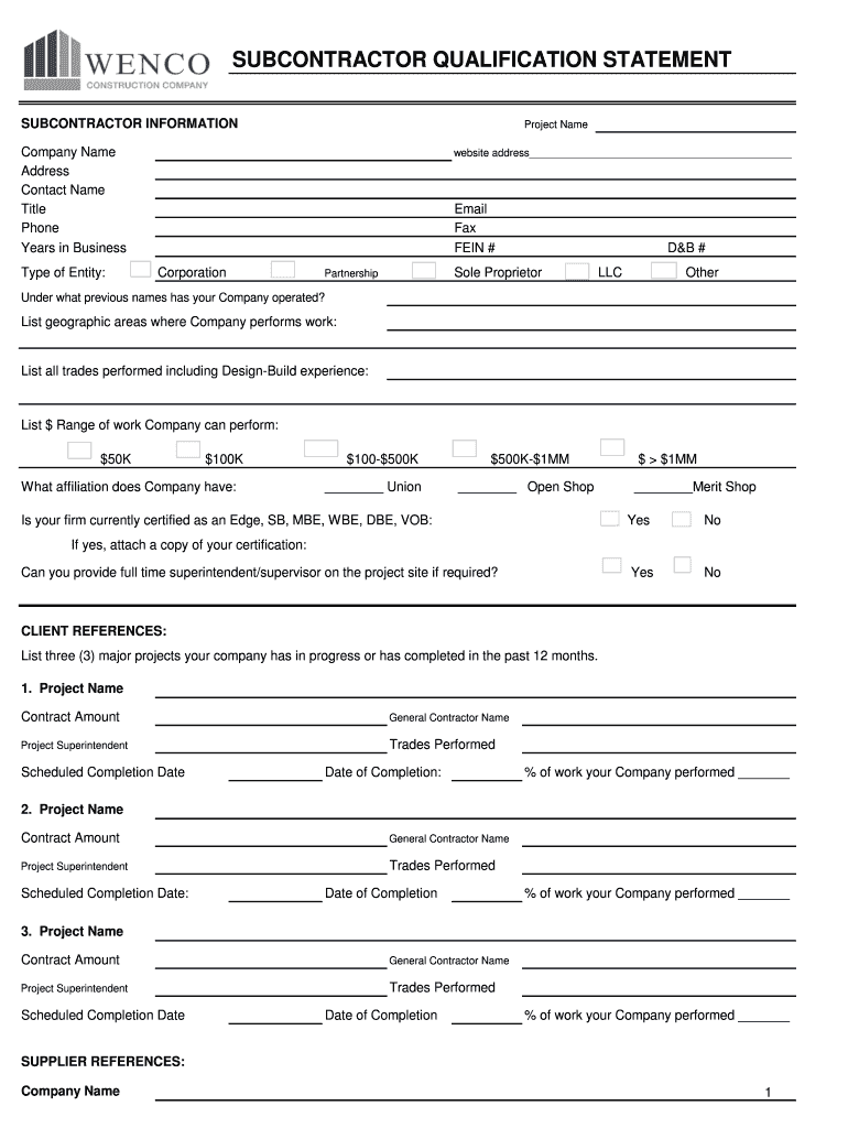 Fillable Online SUBCONTRACTOR INFORMATION Fax Email Print - pdfFiller