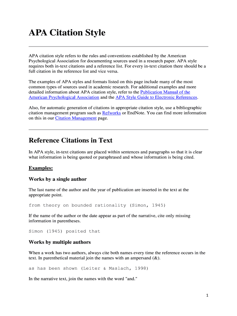Fillable Online APA citation style refers to the rules and conventions ...