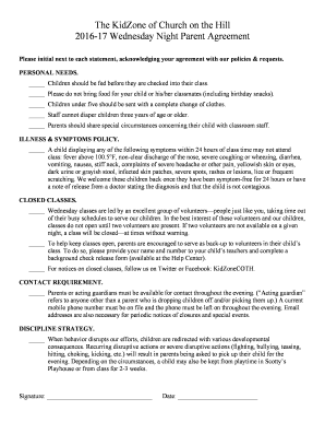 Fillable Online Parent Agreement-Wed-2016-17.docx Fax Email Print - pdfFiller