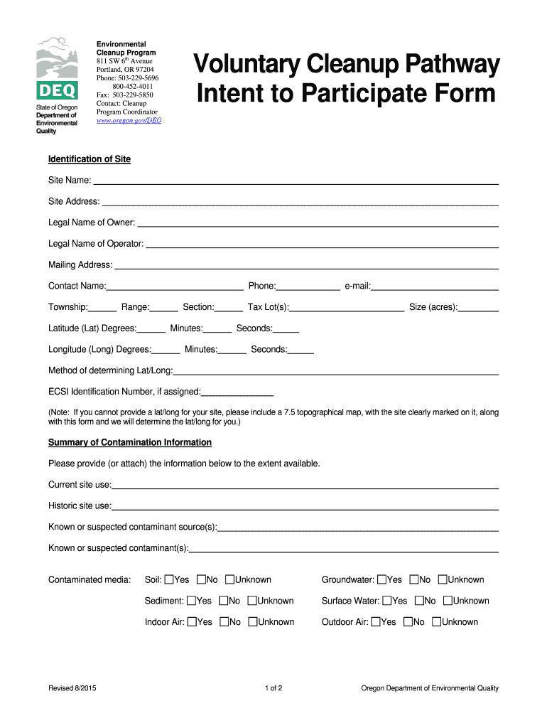 Fillable Online deq state or Cleanup Program Fax Email Print - pdfFiller