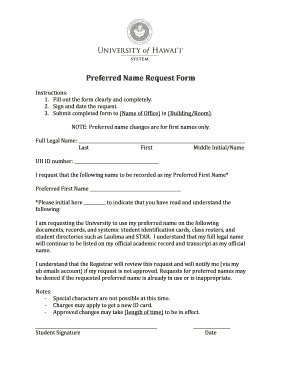 Fillable Online hawaii Preferred Name Request Form.docx - hawaii Fax Email Print - pdfFiller