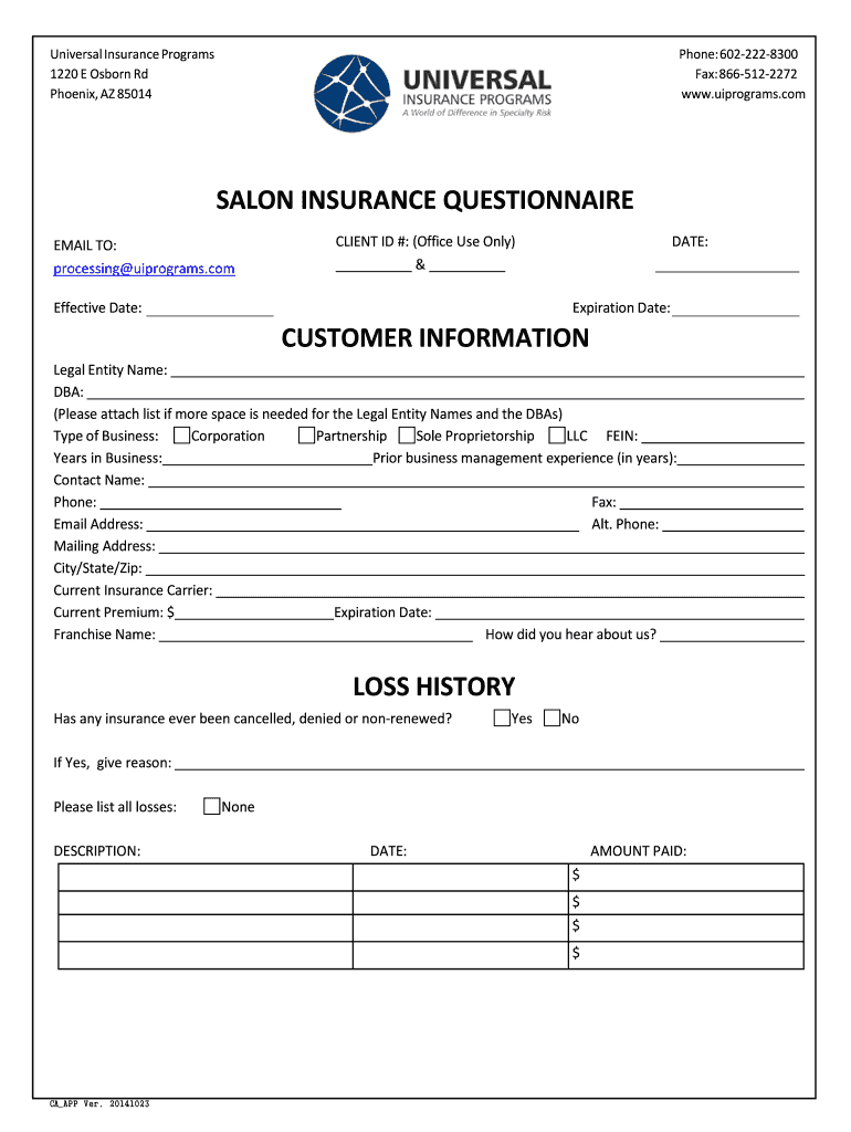 Fillable Online Salon Questionnaire Fax Email Print - pdfFiller