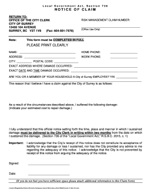 Fillable Online NOTICE OF CLAIM. Notice of claim form Fax Email Print ...