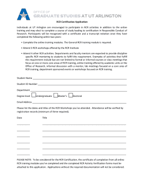 Fillable Online uta RCR Certification Application Fax Email Print ...