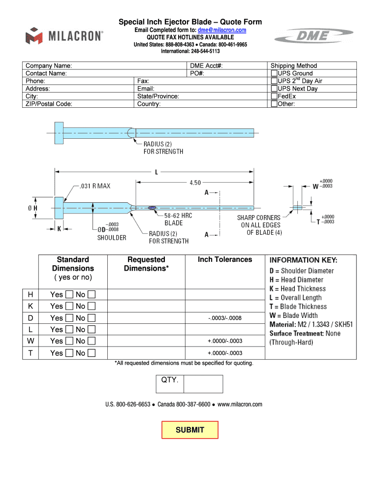 Fillable Online SPECIAL INCH EJ BLADE.doc Fax Email Print - pdfFiller