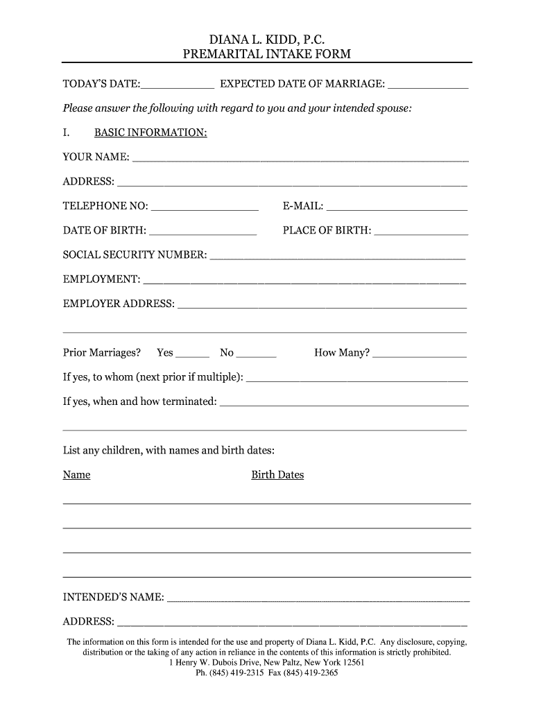 Fillable Online Premarital Intake Form 2015 1.doc Fax Email Print ...