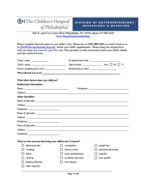 Fillable Online GI Initial Visit Form for Families Gastroenterology ...