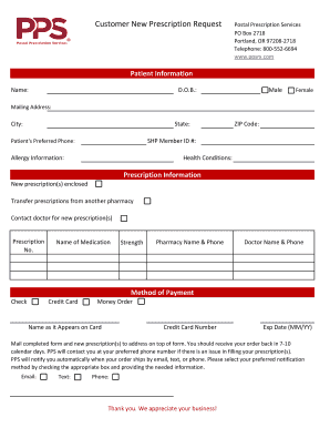 Fillable Online Customer New Prescription Request. Customer New ...