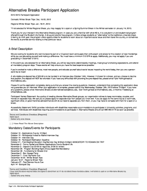 Fillable Online Alternative Breaks Participant Application. Campus ...