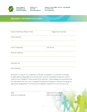 Fillable Online MEMBER S INFORMATION FORM - ocswssw.org Fax Email Print ...