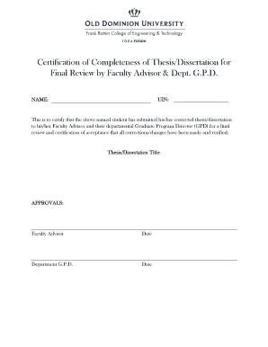 Fillable Online odu Certification of Completeness of Thesis/Dissertation for Fax Email Print ...