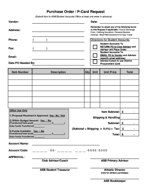 Fillable Online ortingschools Purchase Order / P-Card Request ...