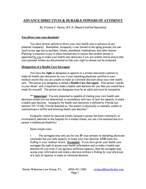 Fillable Online ADVANCE DIRECTIVES & DURABLE POWERS OF ATTORNEY Fax ...