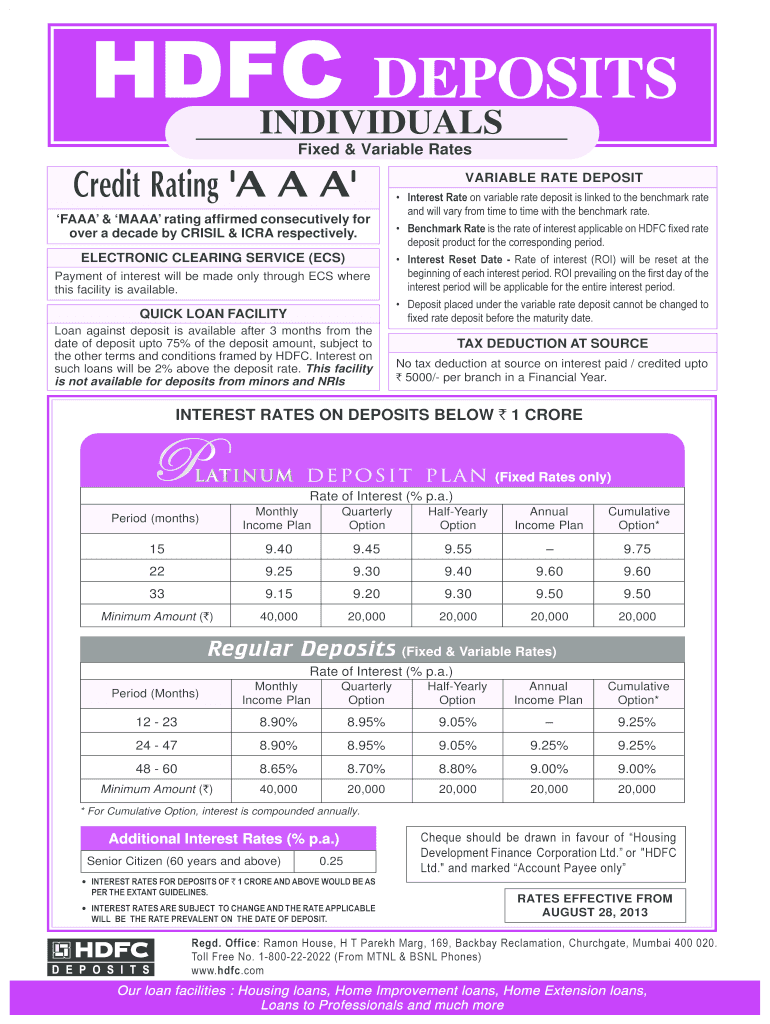 Fillable Online J: HDFC Departments DEPOSITS Forms ... - Investmentz ...