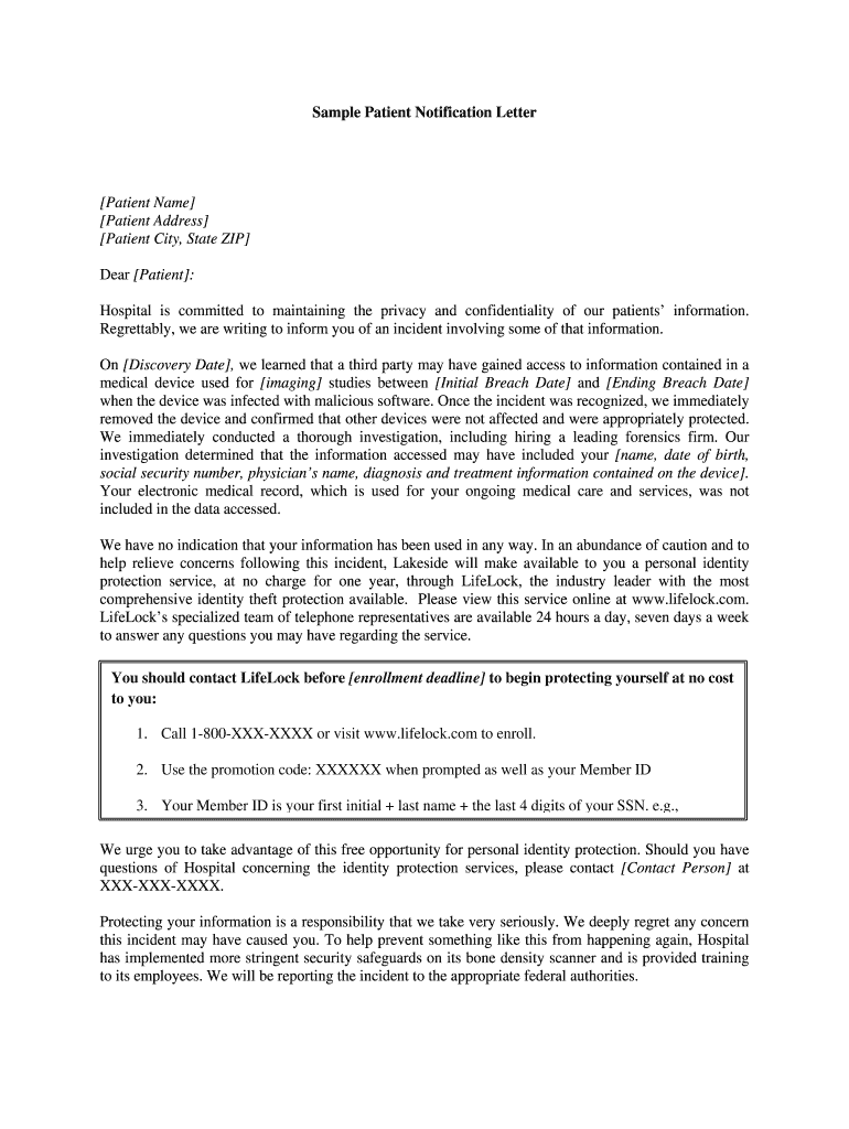 Fillable Online healthlawyers Sample Patient Notification Letter Fax ...