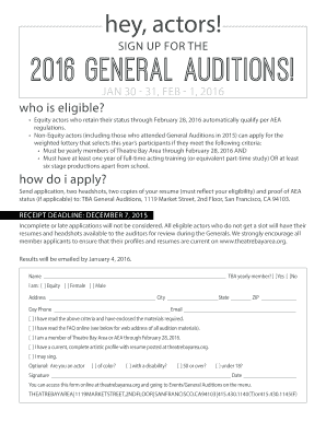 Fillable Online 2016 General Auditions Actor Application Form - Fax ...