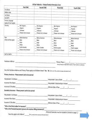 Fillable Online All Star Pediatrics - Patient/Family Information Form ...
