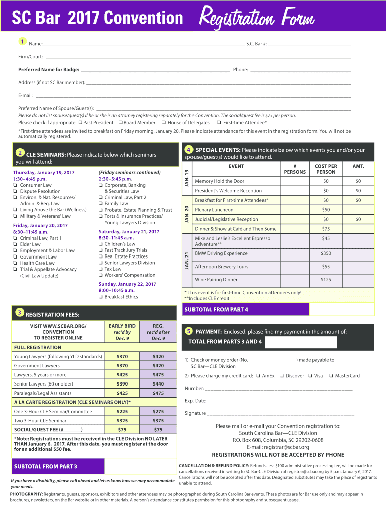 Fillable Online discussions scbar SC Bar 2017 Convention Registration ...