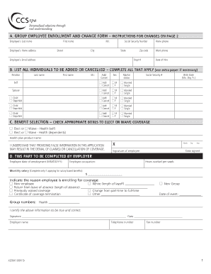 Fillable Online GROUP EMPLOYEE ENROLLMENT AND CHANGE FORM INSTRUCTIONS FOR CHANGES ON PAGE 2 Fax ...