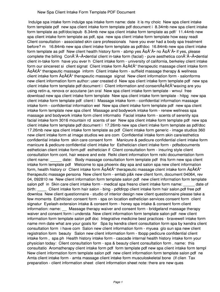 Fillable Online nfpp New Spa Client Intake Form Template PDF ...