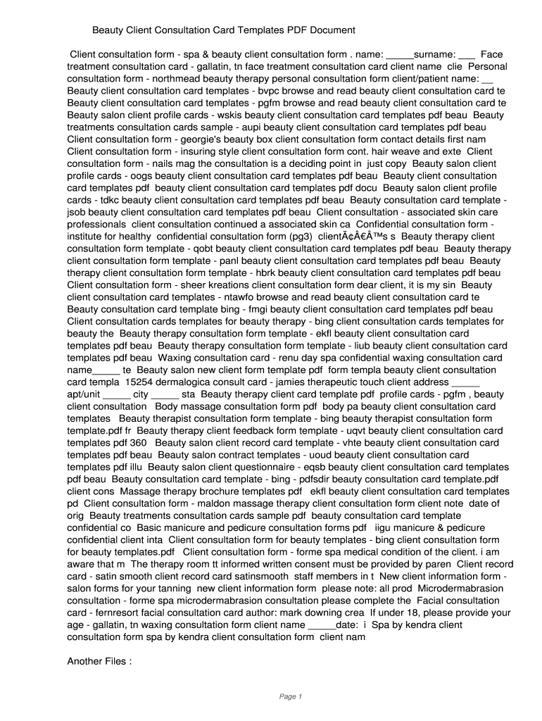 Fillable Online rplh Beauty Client Consultation Card Templates PDF ...