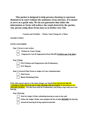 Fillable Online NAME CHANGE MINOR CHILD USE NAME CHANGE INSTRUCTIONS ... Fax Email Print - pdfFiller